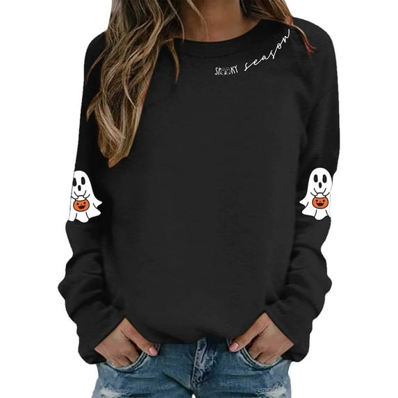 ASDFVBKG Womens Sweatshirt Halloween Oversized Long Sleeve Soft ...