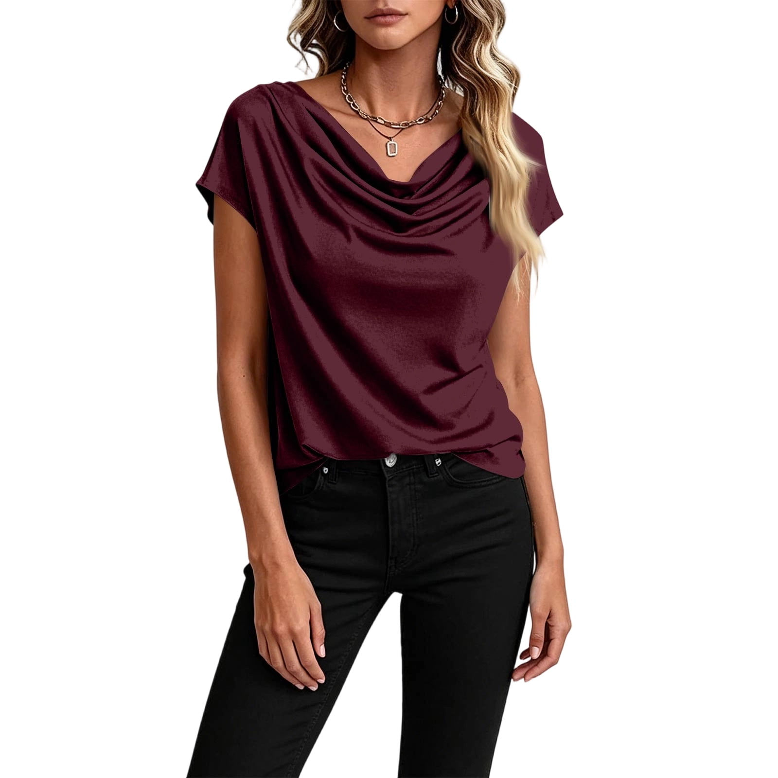 ASDFVBKG Womens Tops Dressy Casual Clothing 2026 Summer Cowl Neck Short ...