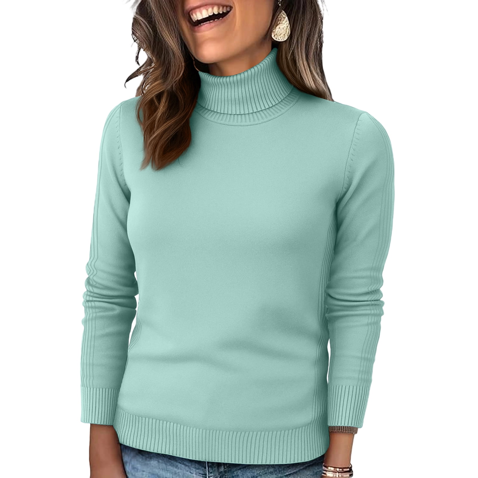 ASDFVBKG Womens Turtleneck Sweaters Casual Comfortable Long Sleeve ...