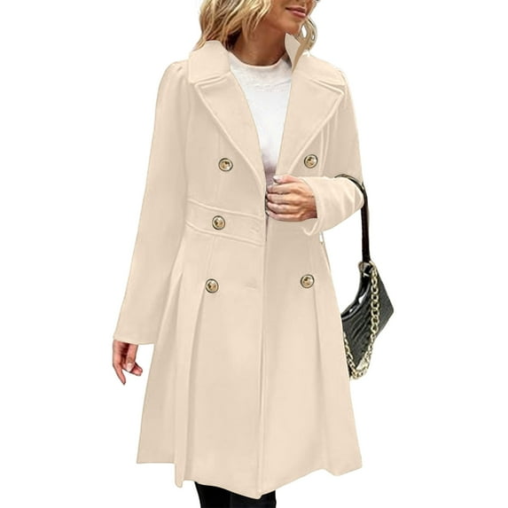 ASDFVBKG Womens Wool Blend Pea Coat 2025 Insulated Long Sleeve Notch ...