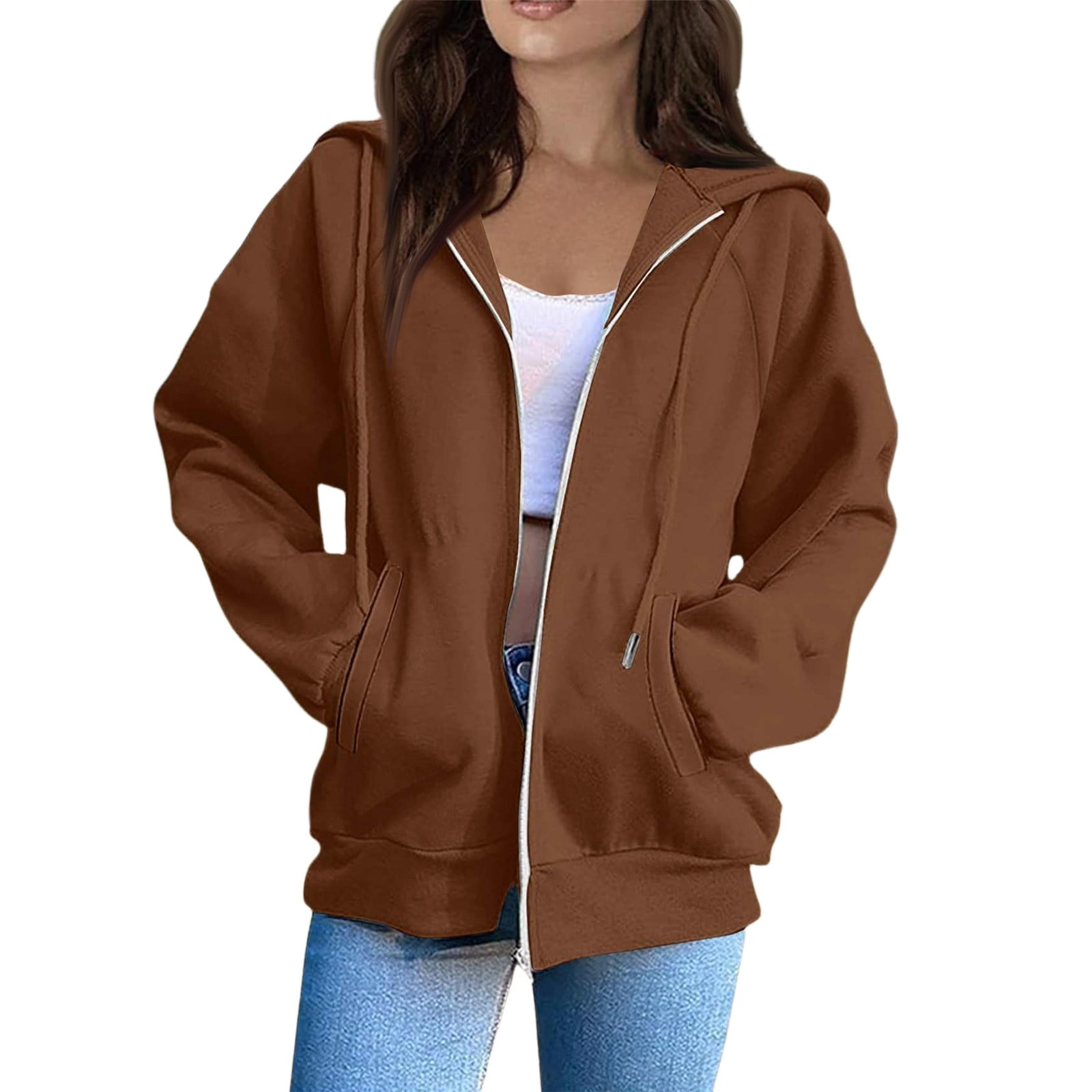 ASDFVBKG Zip Up Hoodie Women Fashion Casual Fall Sweatshirt with Pocket ...