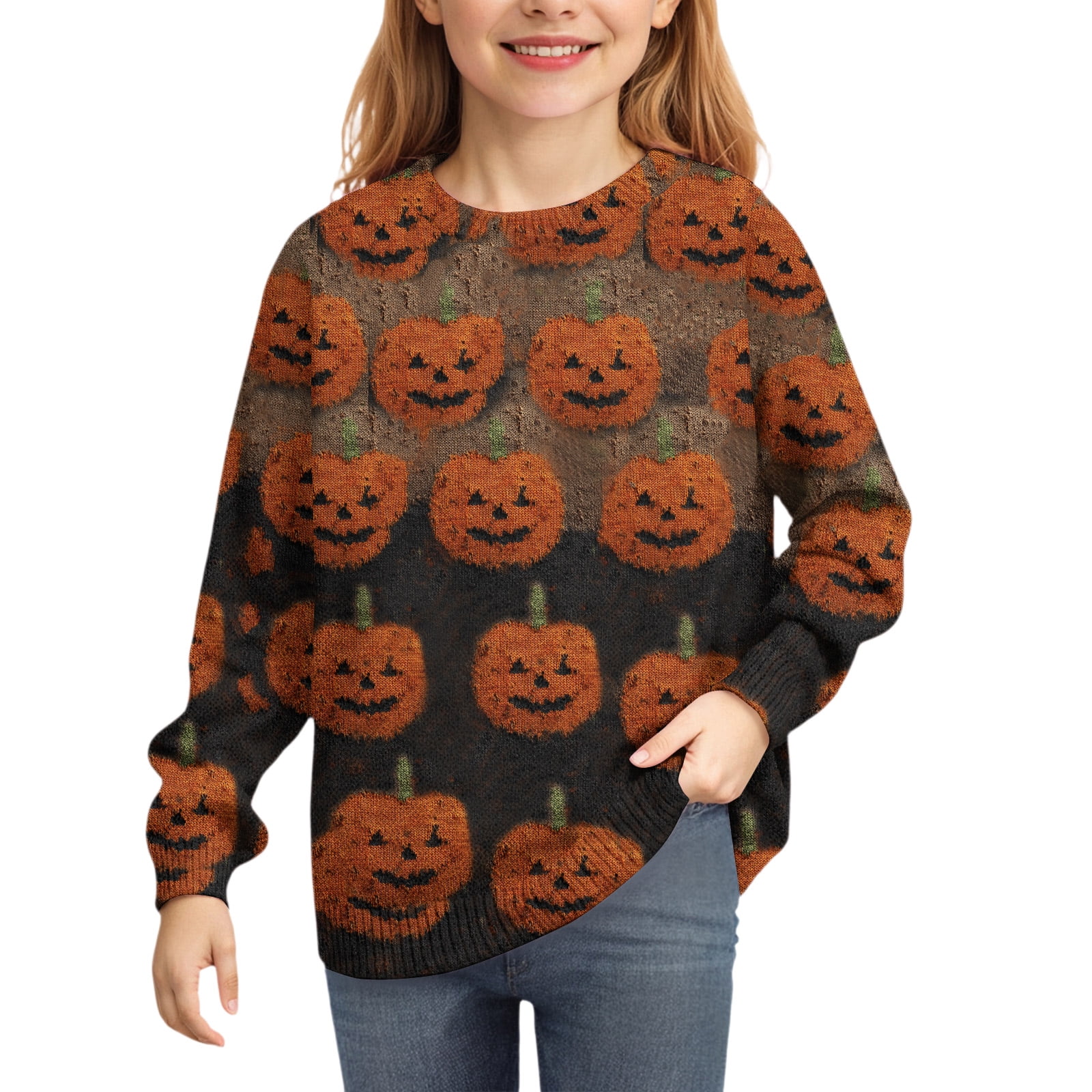 ASDFVBKG girl's Halloween Sweaters 2025 Spooky Pumpkin Face Patchwork ...