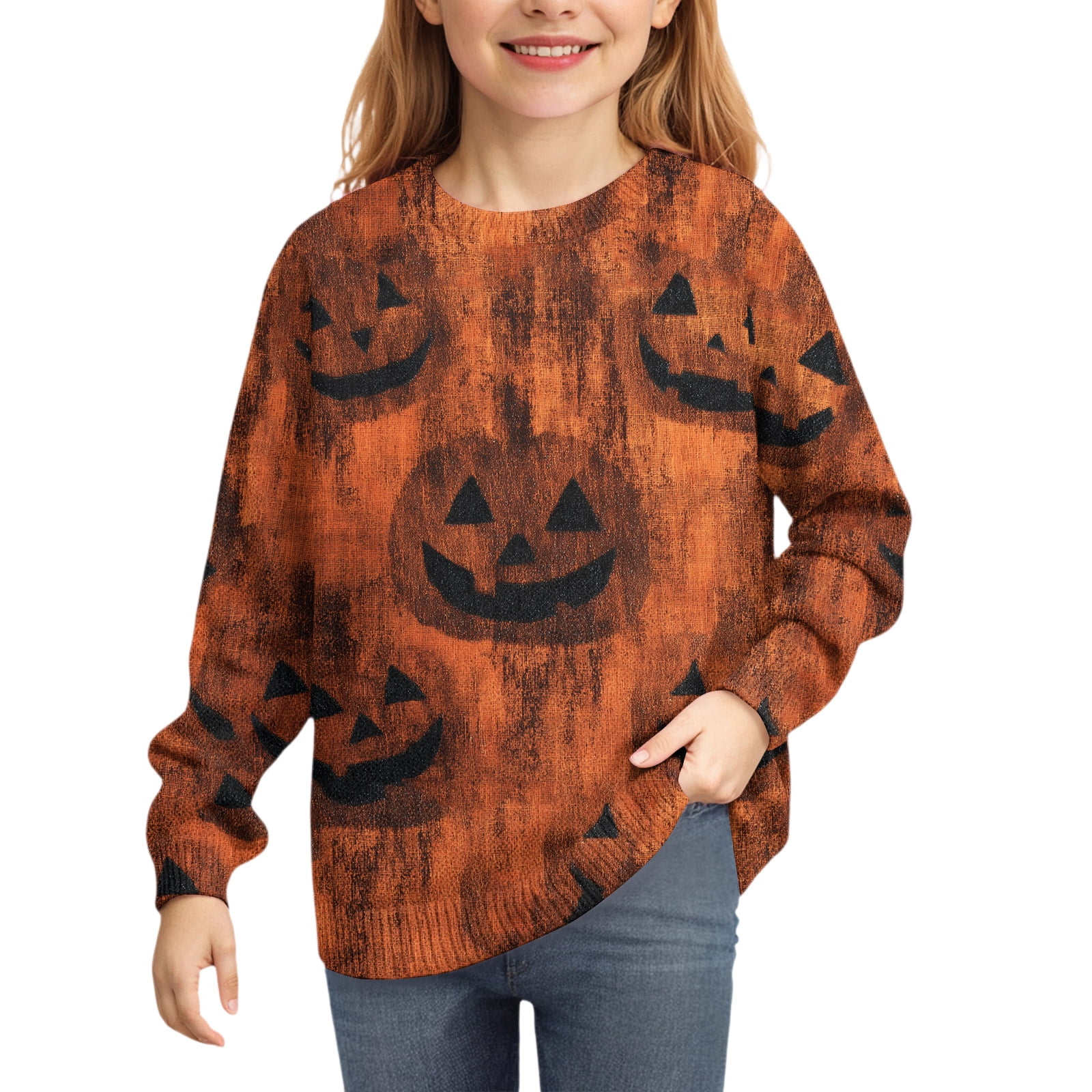 ASDFVBKG girl's Halloween Sweaters 2025 Spooky Pumpkin Face Patchwork ...