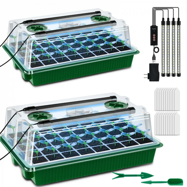 ASDIIT 2pcs 80 Cells Seed Starter Tray with Grow Light Indoor ...