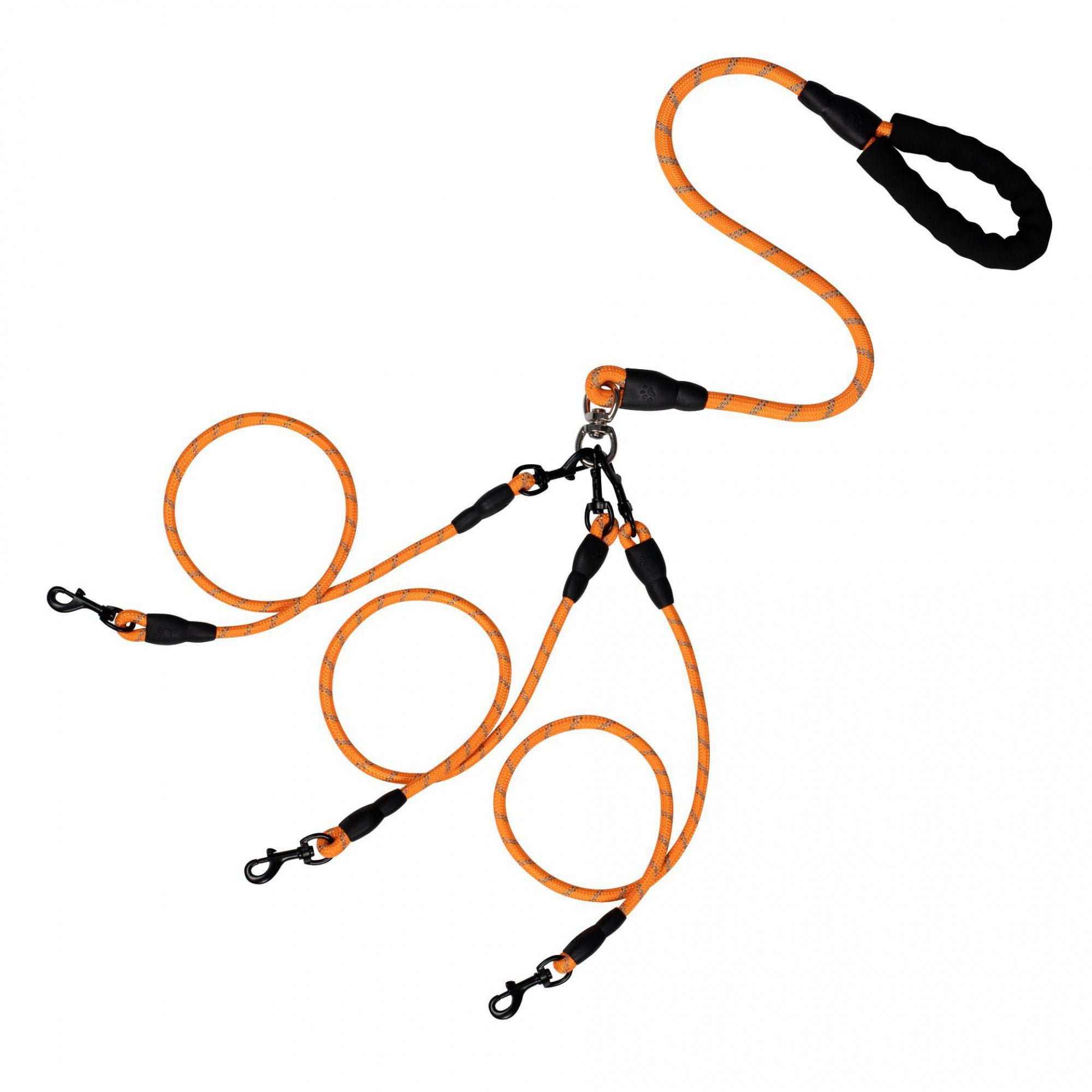 ASDIIT Anti-Tangle Multi-Head Dog Leash Orange Nylon Round Rope Double ...