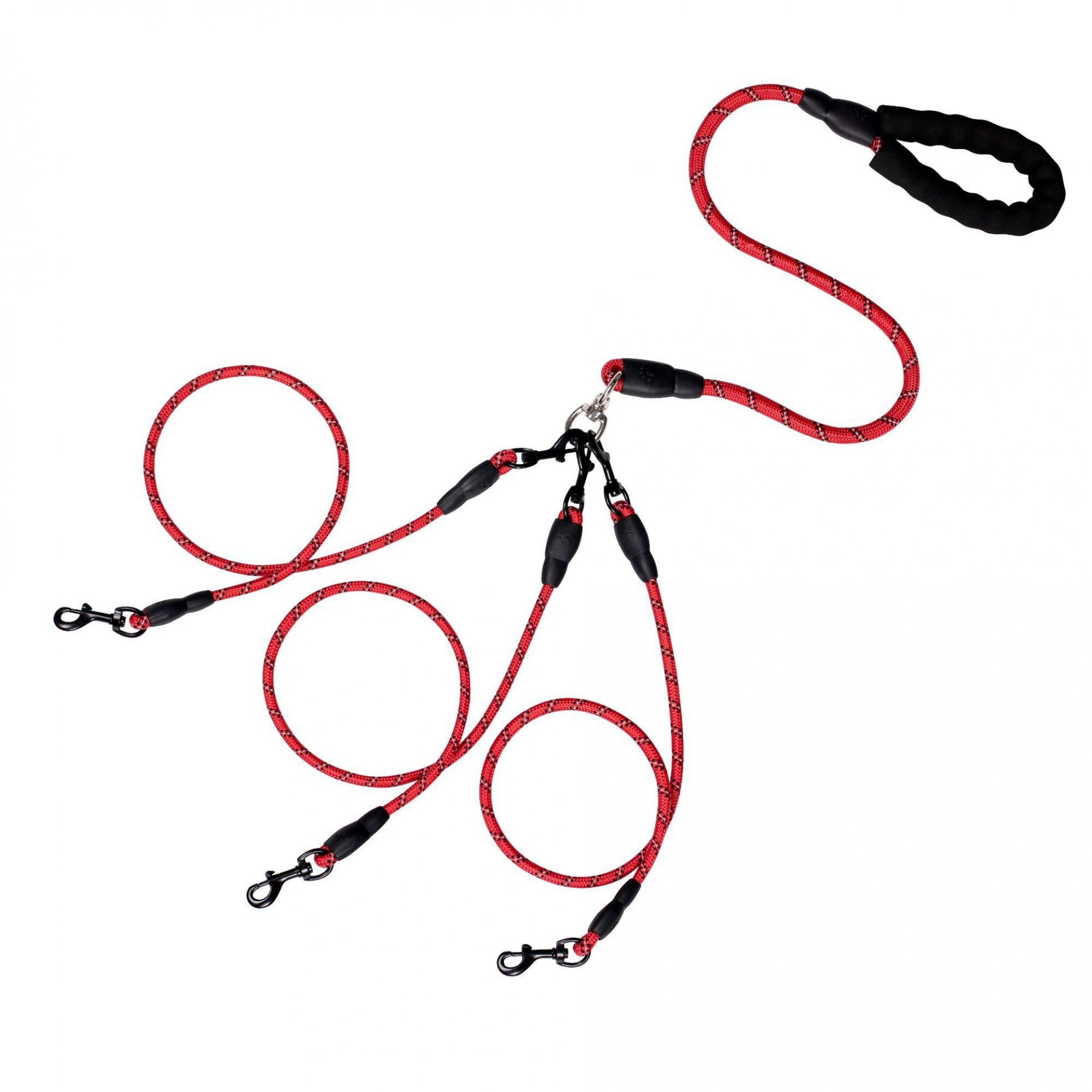 ASDIIT Multi-Head Dog Leads for Walking Anti-Tangle Red Nylon Round ...
