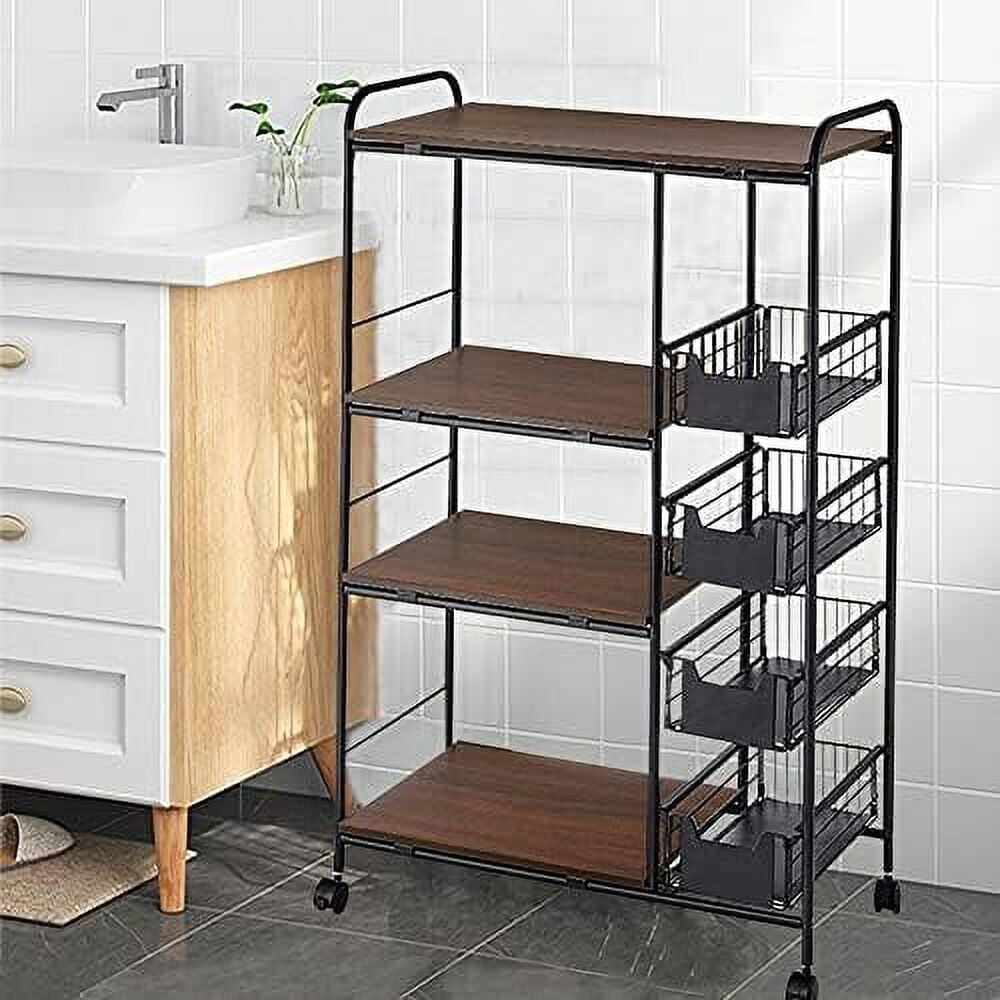 ASDRFYU 5 Tier Walnut Cart Groceries Utility Rolling Cart Mobile ...
