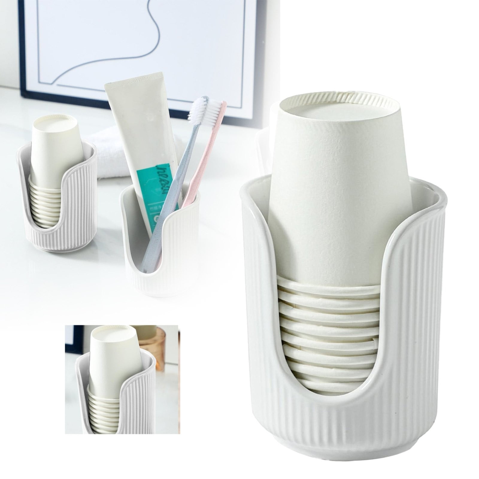 ASDYO Ceramic Bathroom Cup Dispenser with Stylish Vertical Stripes ...