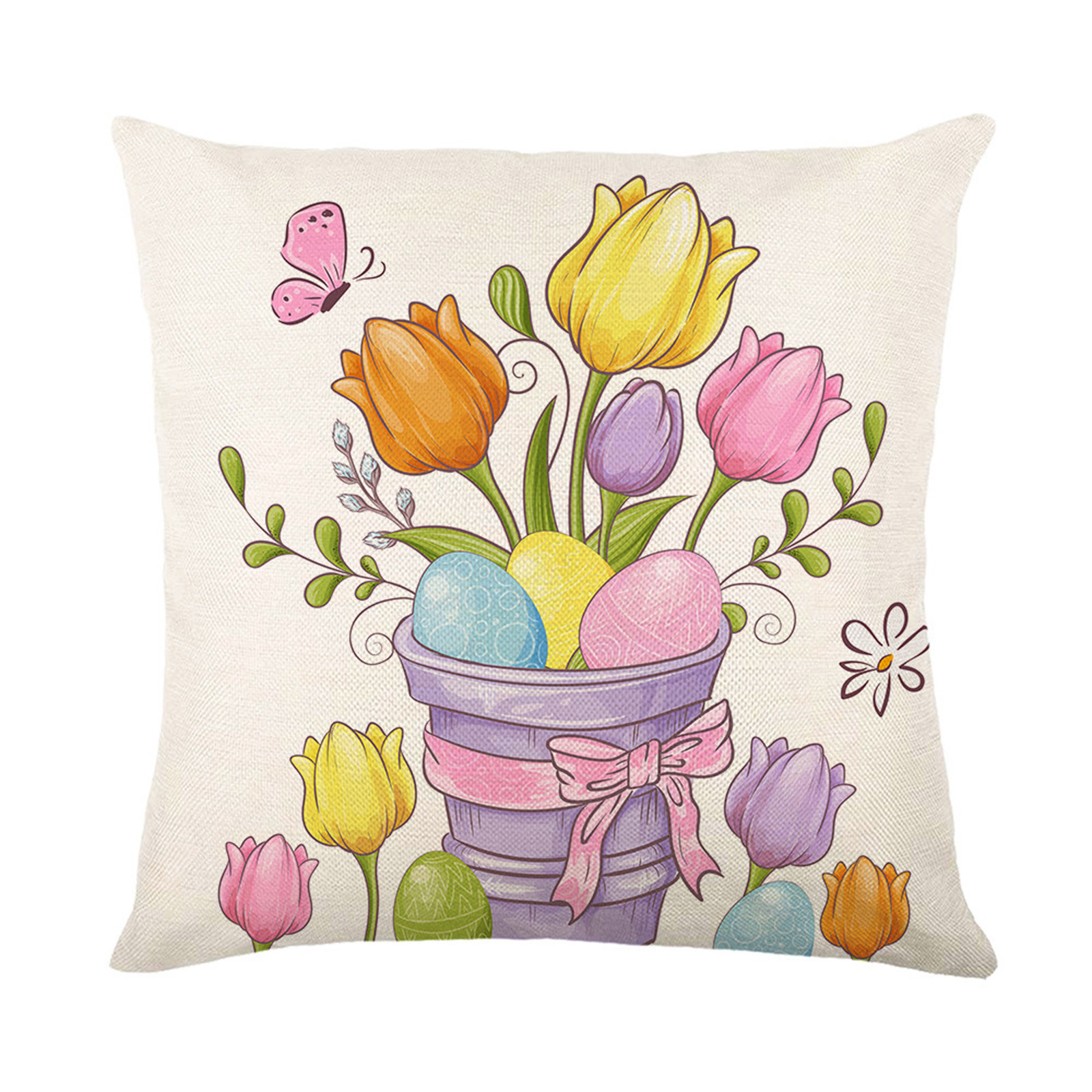 ASDYO Fresh Purple Striped Easter Pillowcase Cartoon Print Home Pillow ...