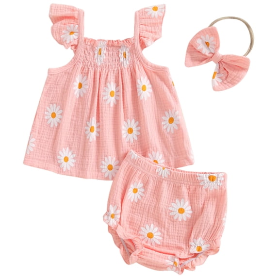 ASEIDFNSA Baby Girl Summer Clothes Floral Smocked Ruffle Sleeve Tank ...