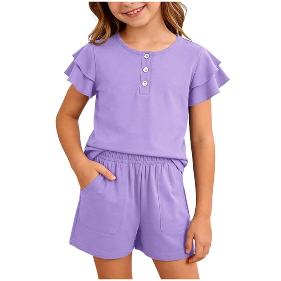 ASEIDFNSA Baby Girl Summer Outfits Solid Color Ruffle Sleeve Top and ...