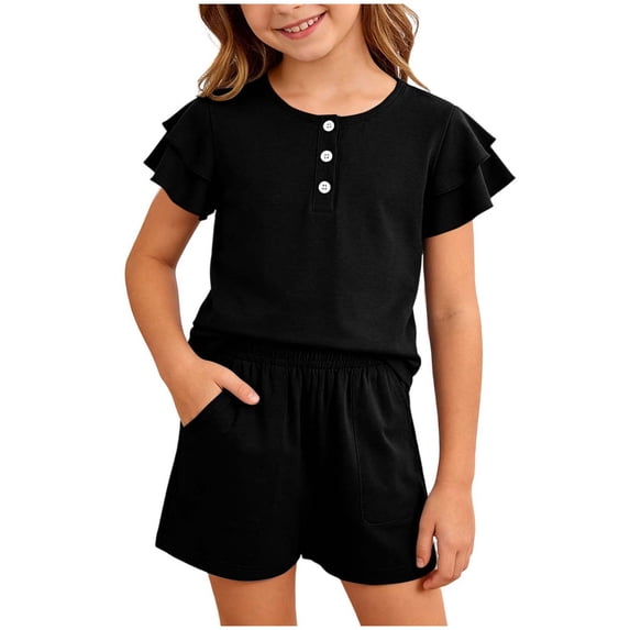 ASEIDFNSA Baby Girl Summer Outfits Solid Color Ruffle Sleeve Top and ...