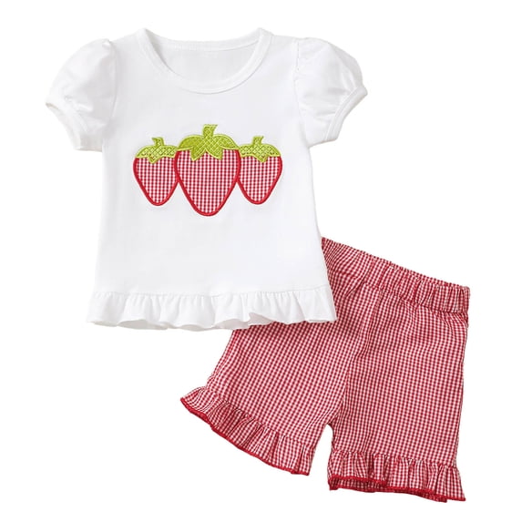 ASEIDFNSA Baby Girls Summer Outfits Crewneck Strawberry Graphic Tee and ...