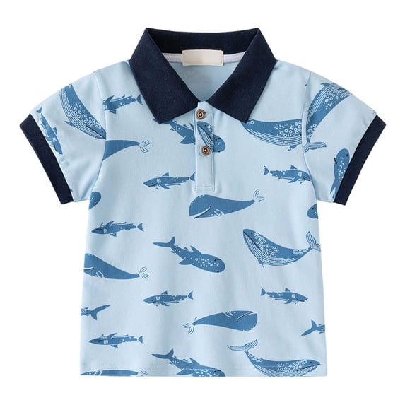 ASEIDFNSA Boys Dinosaur Print Polo Shirt with Ribbed Collar for School ...