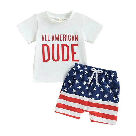 ASEIDFNSA Boys Red White Blue Outfit Set with Graphic Tee and Elastic ...