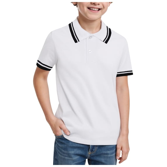 ASEIDFNSA Boys School Uniform Polo Shirt with Contrast Trim and Ribbed ...