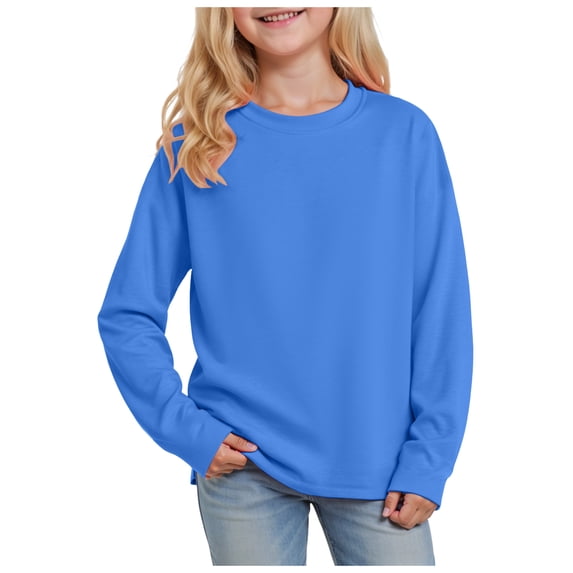 ASEIDFNSA Girls Long Sleeve Top with Crew Neck Relaxed Shape and Solid ...