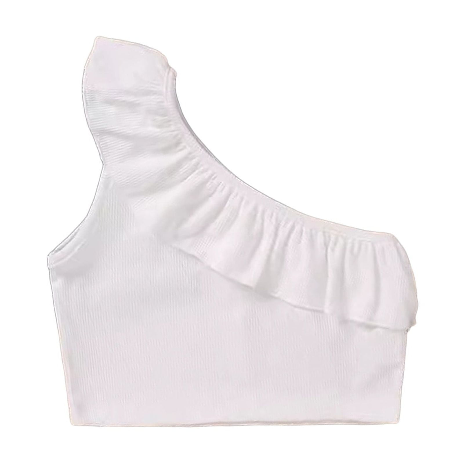 ASEIDFNSA Girls One Shoulder Crop Top with Ruffle Trim Stretch Fit and ...