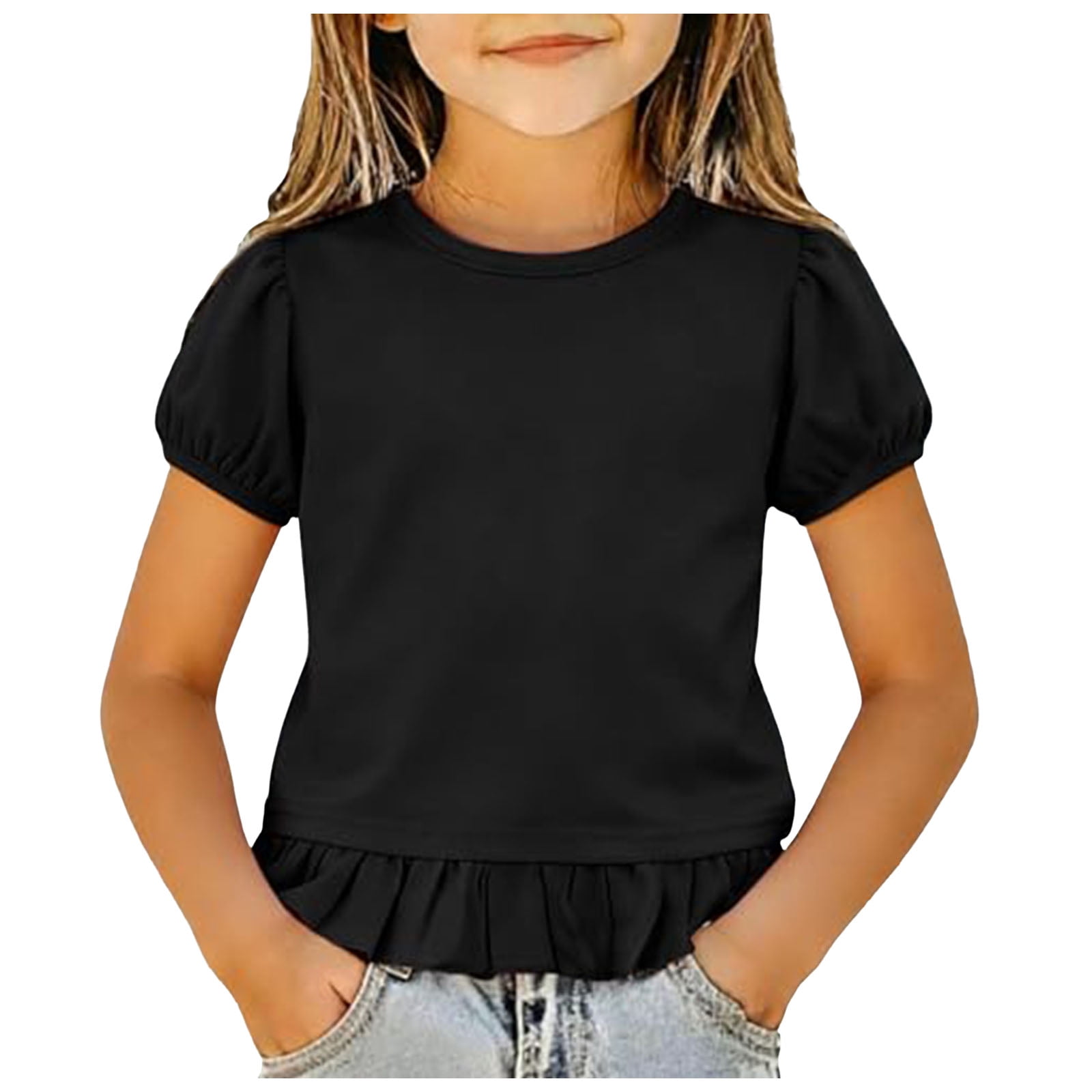 ASEIDFNSA Girls Peplum Tee Top with Puff Sleeves Crew Neck Soft Fabric ...