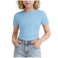 ASEIDFNSA Girls Ribbed Tee Top with Crew Neck Fitted Crop Shape and ...