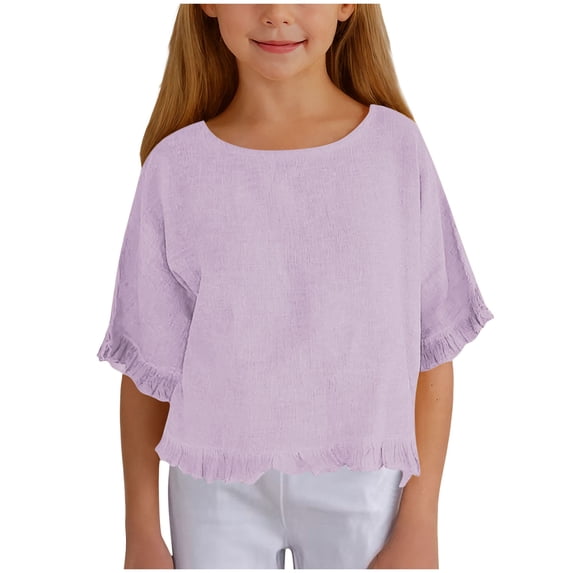 ASEIDFNSA Girls Ruffle Hem Blouse with Crew Neck Relaxed Shape and ...