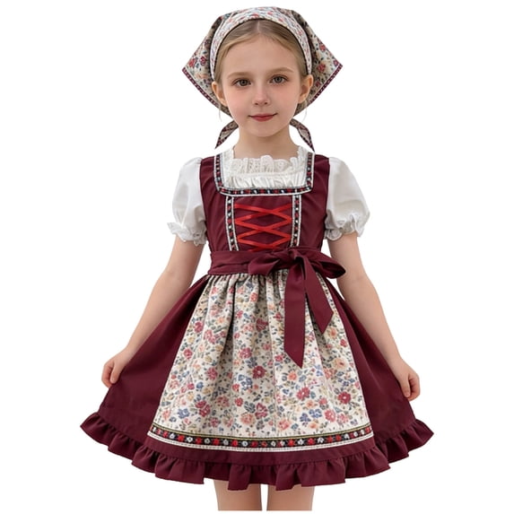 ASEIDFNSA Girls Summer Dirndl Dress with Apron Blouse and Floral Trim ...