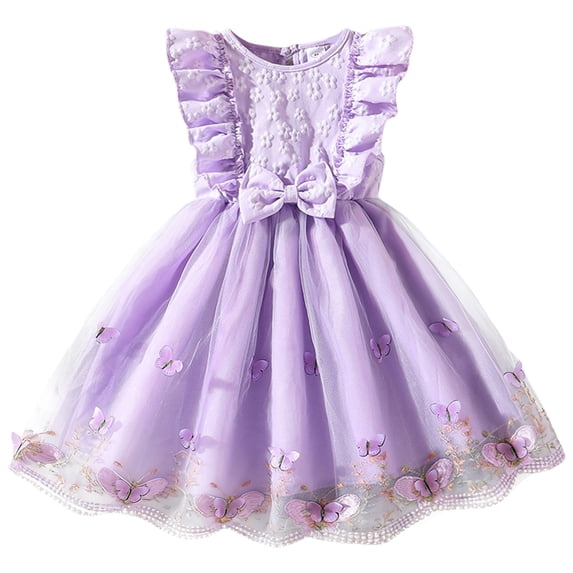 ASEIDFNSA Girls Summer Tulle Dress with Ruffle Sleeves and Bowknot Back ...