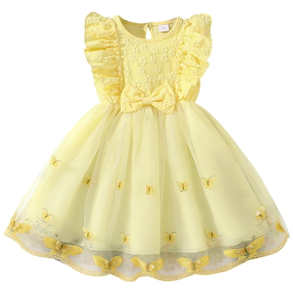 ASEIDFNSA Girls Summer Tulle Dress with Ruffle Sleeves and Bowknot Back ...