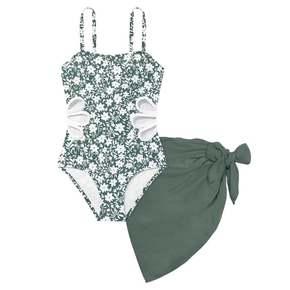 ASEIDFNSA Girls Swimsuit One Piece Bathing Suit Floral Printed Side ...