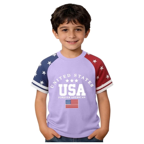 ASEIDFNSA Kids Contrast Sleeve Tee with Crew Neck for July 4th Summer ...