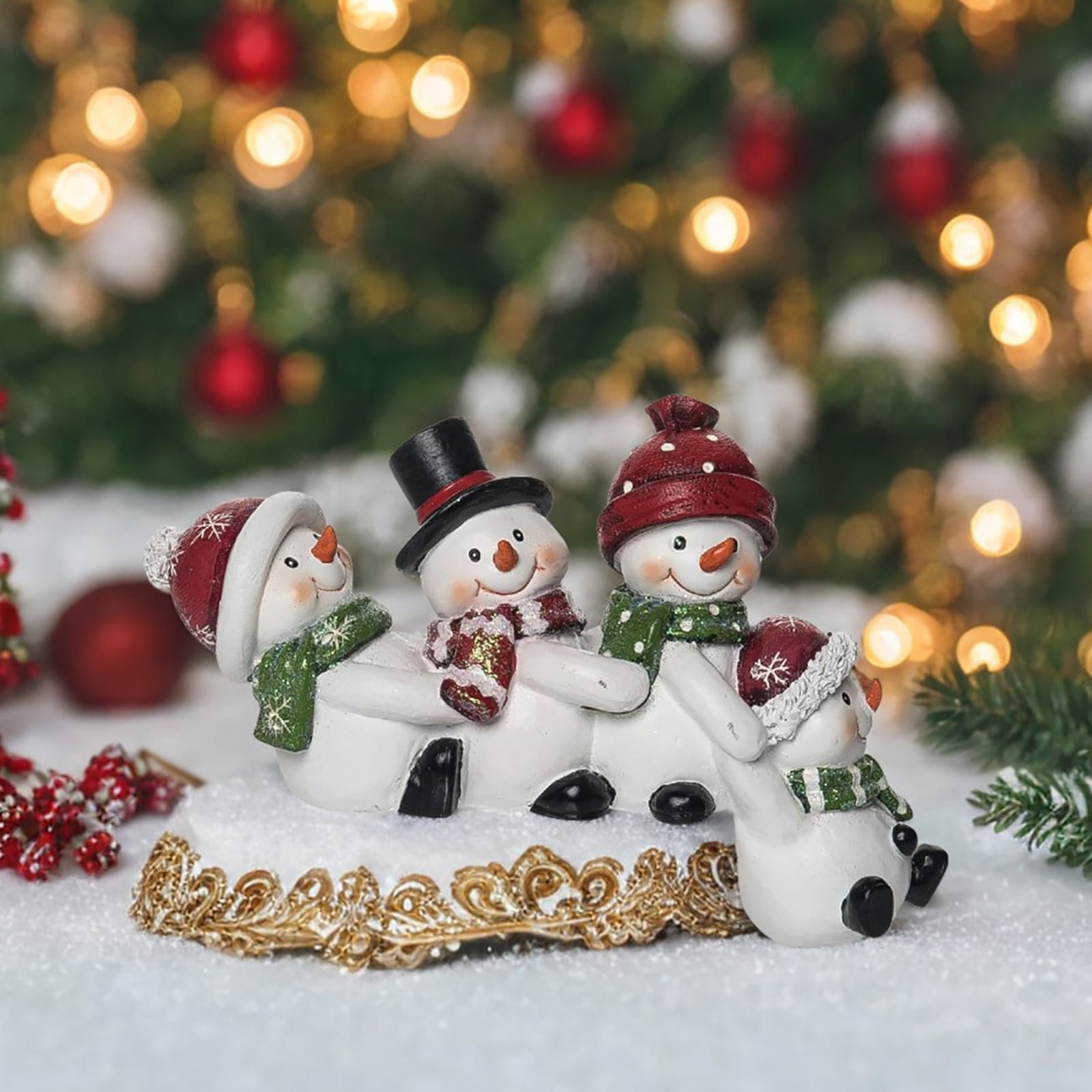 ASEIDFNSA Snowman Statue Cute Christmas 4 Snowmans Figurine Mini Resin ...