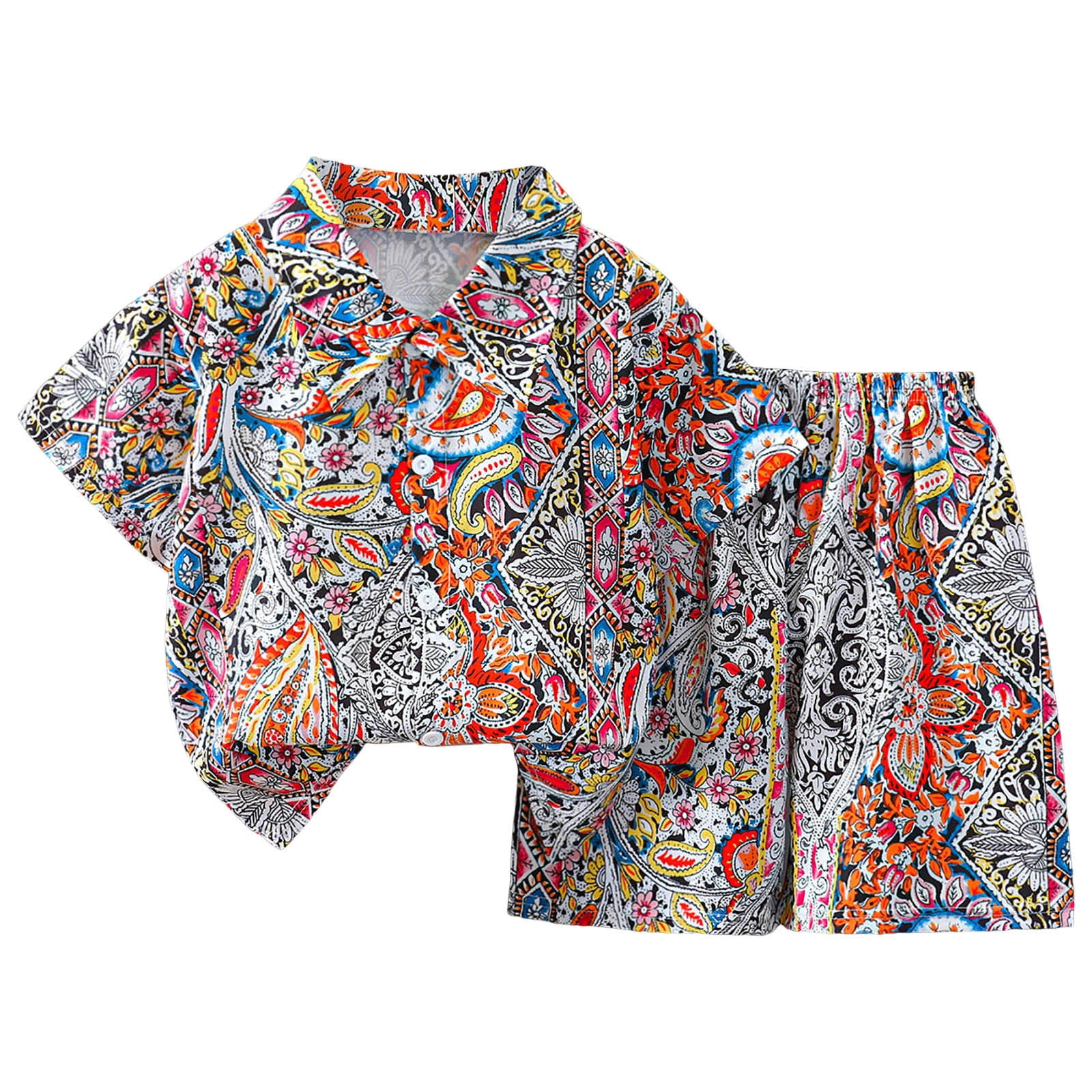 ASEIDFNSA Toddler Boys Resort Clothes Set with Navy Leaf Print Button ...