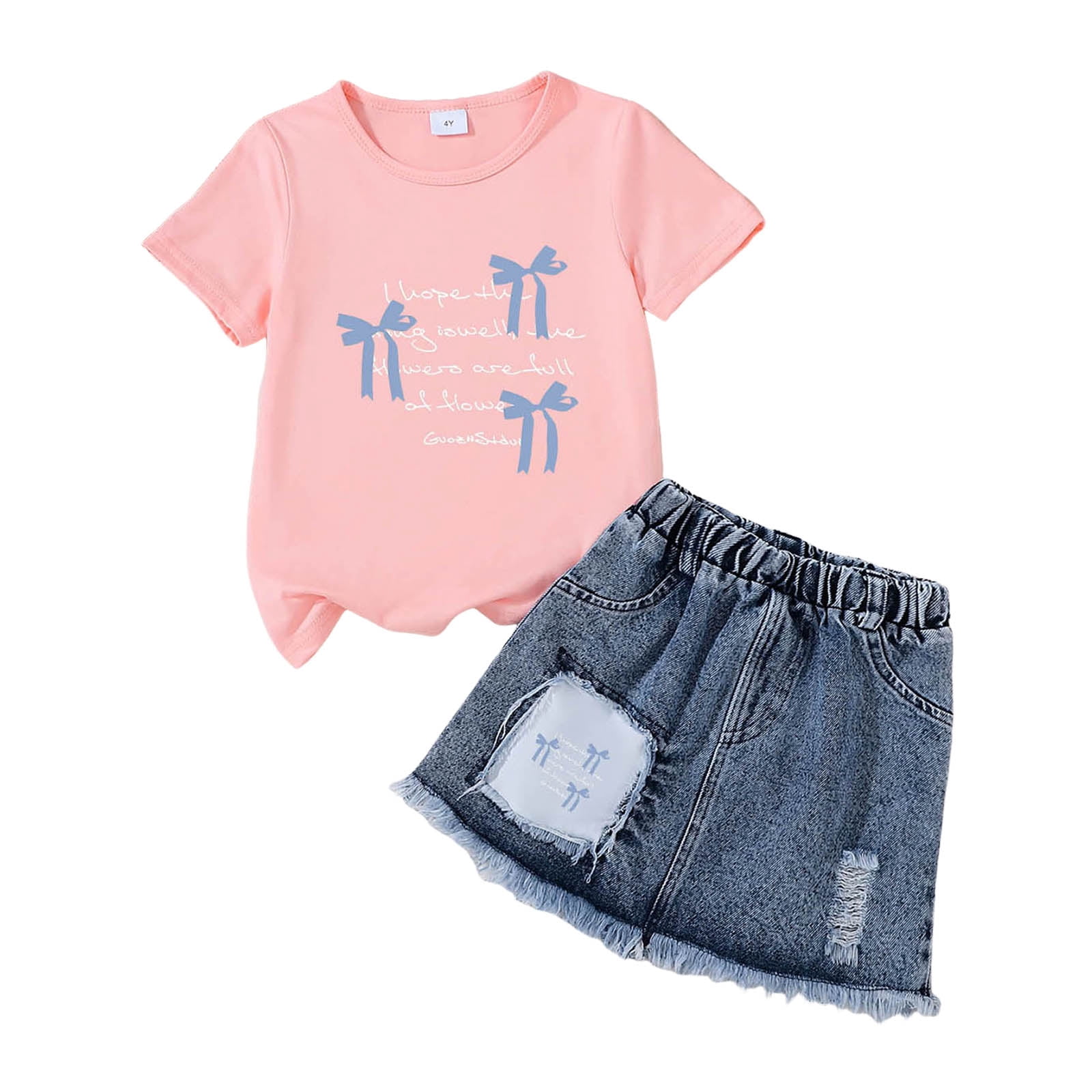ASEIDFNSA Toddler Girl Summer Outfits Crewneck Bowknot Print Tee and ...