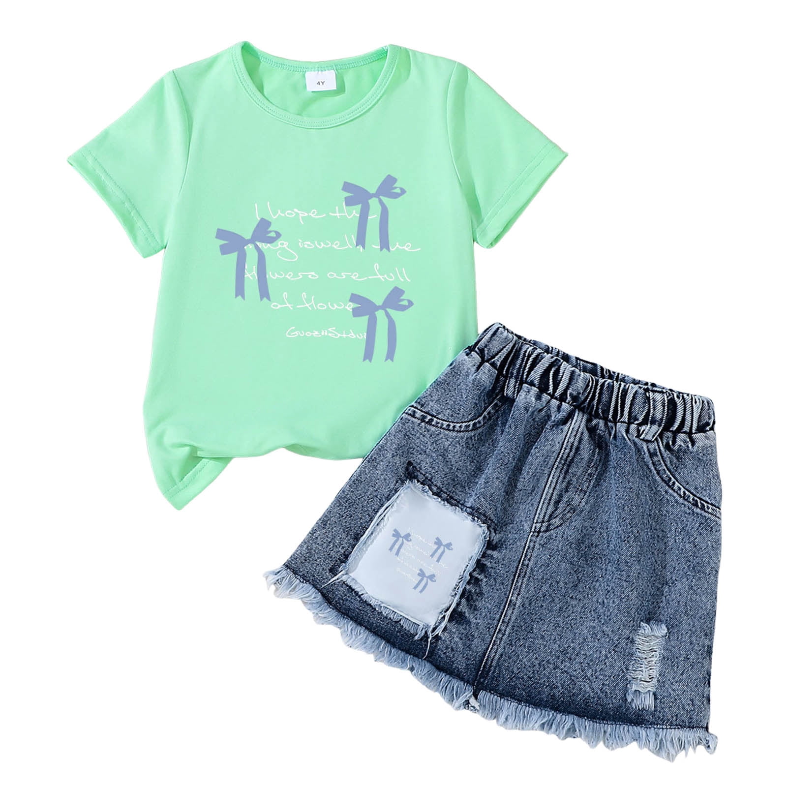 ASEIDFNSA Toddler Girl Summer Outfits Crewneck Bowknot Print Tee and ...