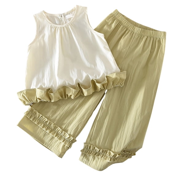 ASEIDFNSA Toddler Girl Summer Outfits Sleeveless Ruffle Tops Wide Leg ...