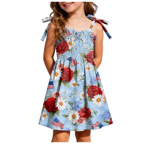 ASEIDFNSA Toddler Girls Summer Patriotic Dress with Floral Flag Print ...