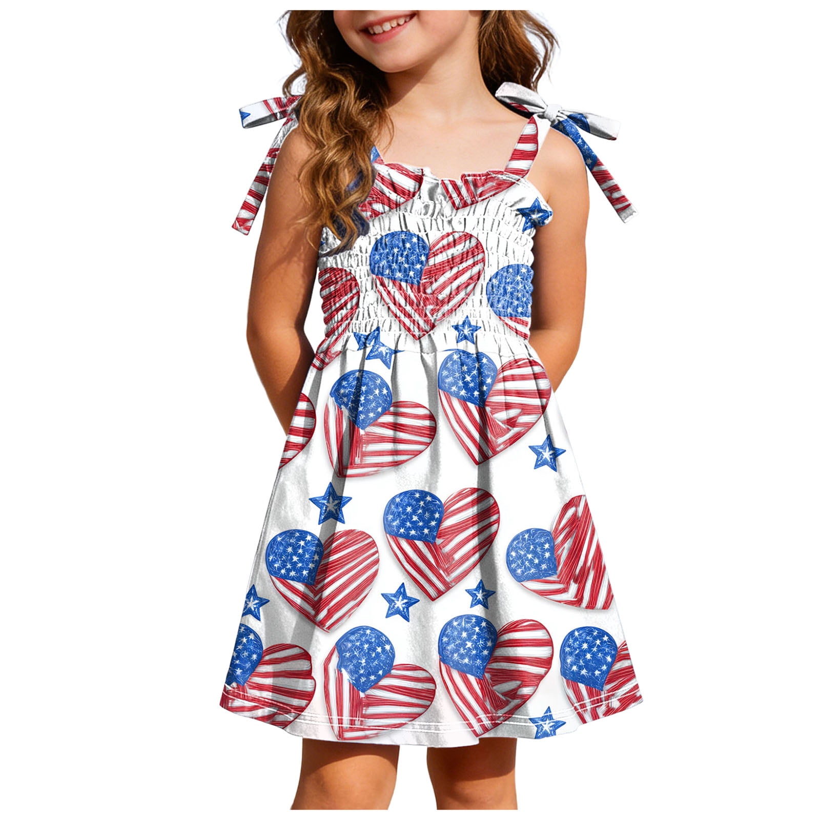 ASEIDFNSA Toddler Girls Summer Patriotic Dress with Floral Flag Print ...