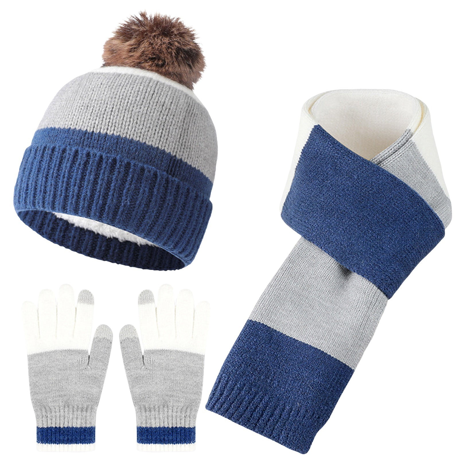 ASEIDFNSA Winter Hat Scarf Touchscreen Gloves Set Warm Knitted Hat ...