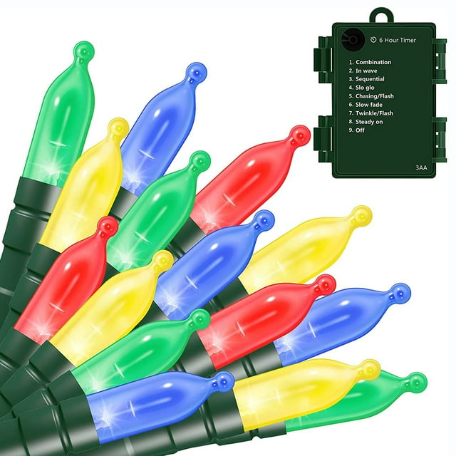 ASENEK Battery Powered 18ft String Lights, 50 LED Christmas Lights with Timer & 8 Modes, Multi ...