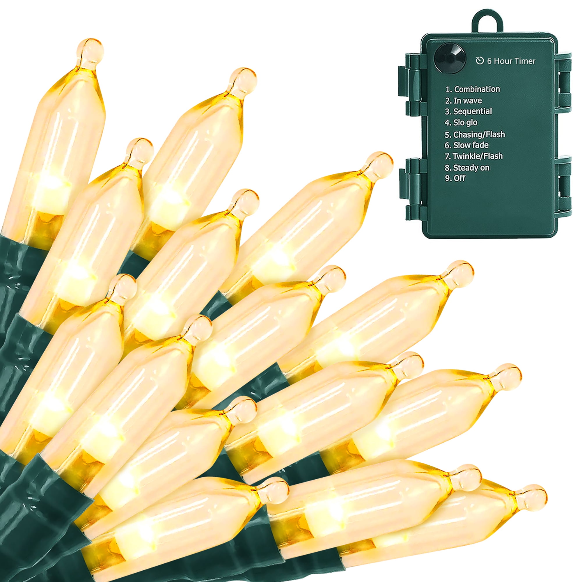 ASENEK Battery Operated String Lights, 50 LED 18ft Warm White Christmas Lights, Timer, 8 Modes ...