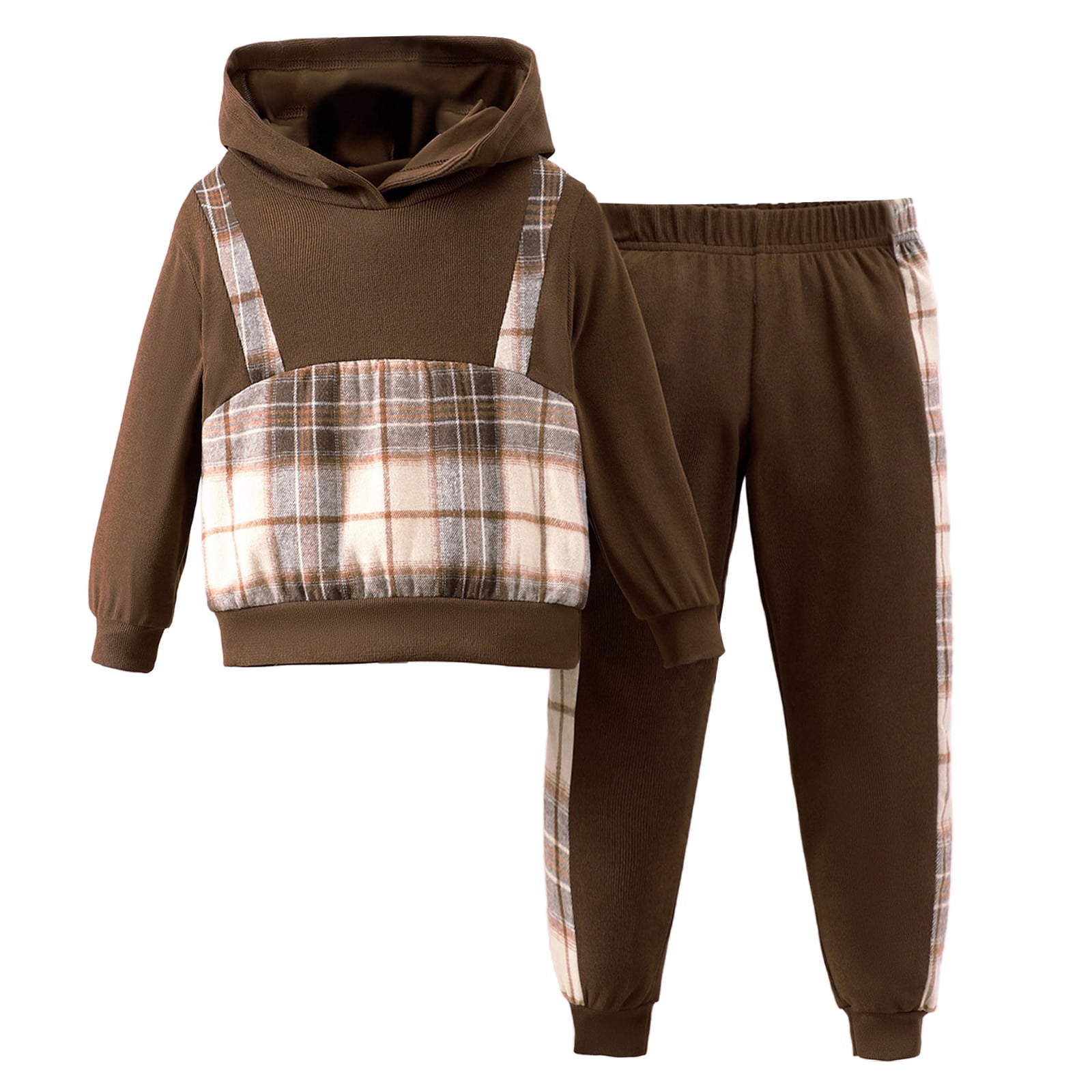 ASFGIMUJ 2Pcs Kids Boys Flannel Plaid Shirt Tops Pants Set Hoodie ...
