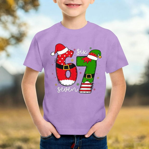 ASFGIMUJ Christmas 67 Six Seven Meme Boys Summer Ice Graphic Tee Soft ...