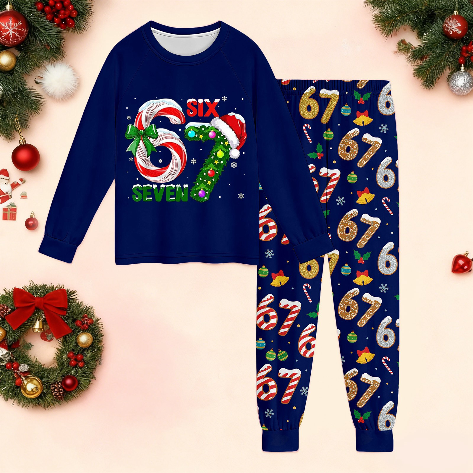 ASFGIMUJ Christmas 67 Six Seven Meme Boys Themed Long Sleeve Pajama ...