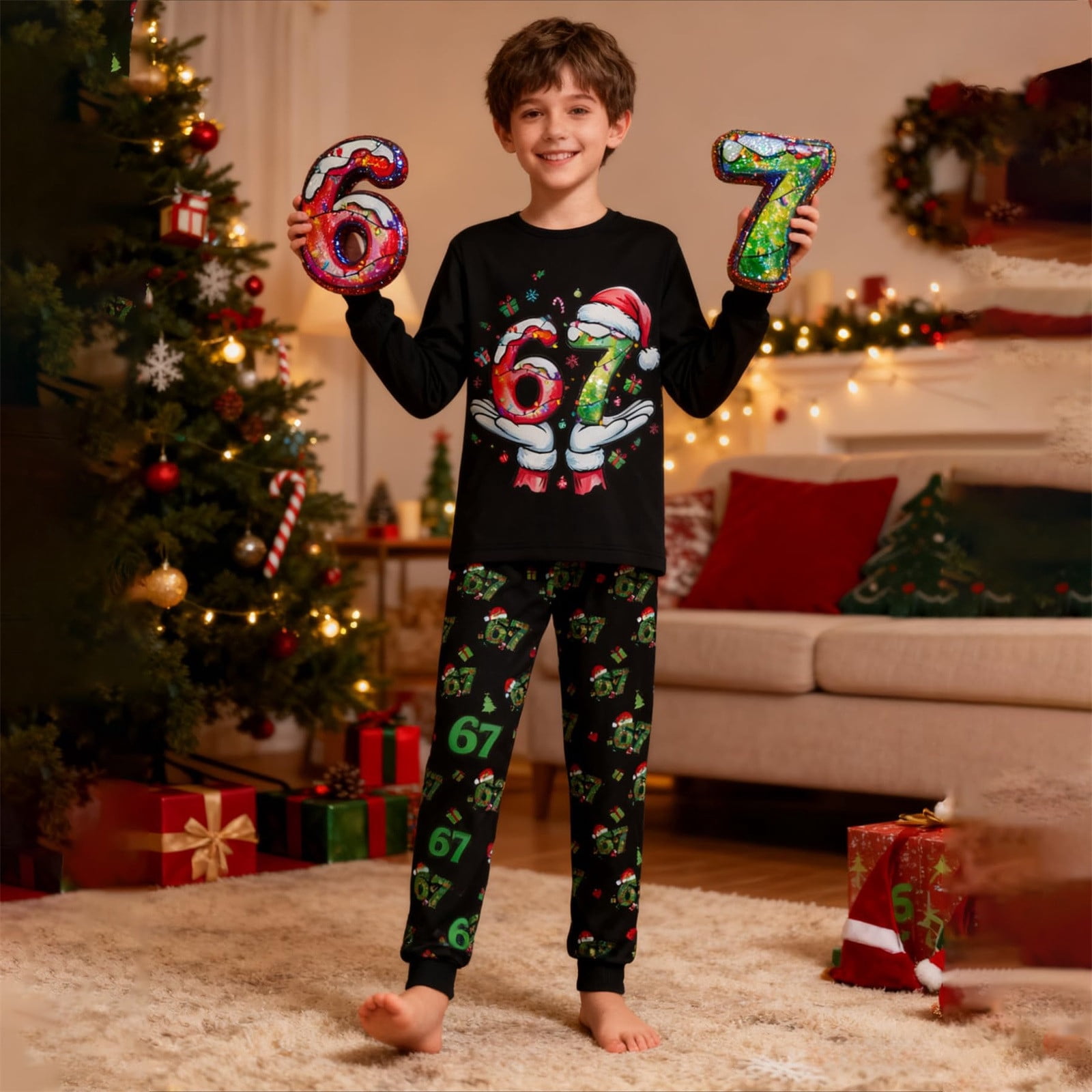 ASFGIMUJ Christmas 67 Six Seven Meme Boys Themed Long Sleeve Pajama ...