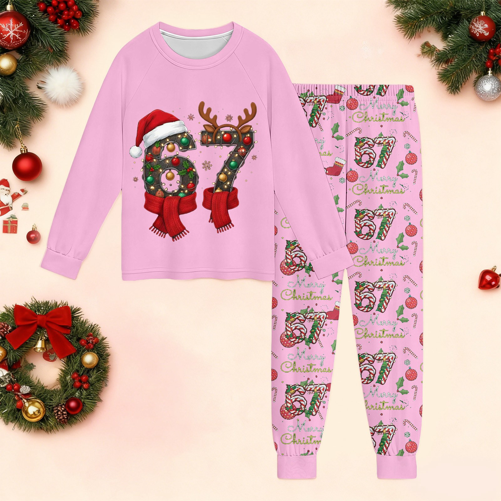 ASFGIMUJ Christmas 67 Six Seven Meme Boys Themed Long Sleeve Pajama ...