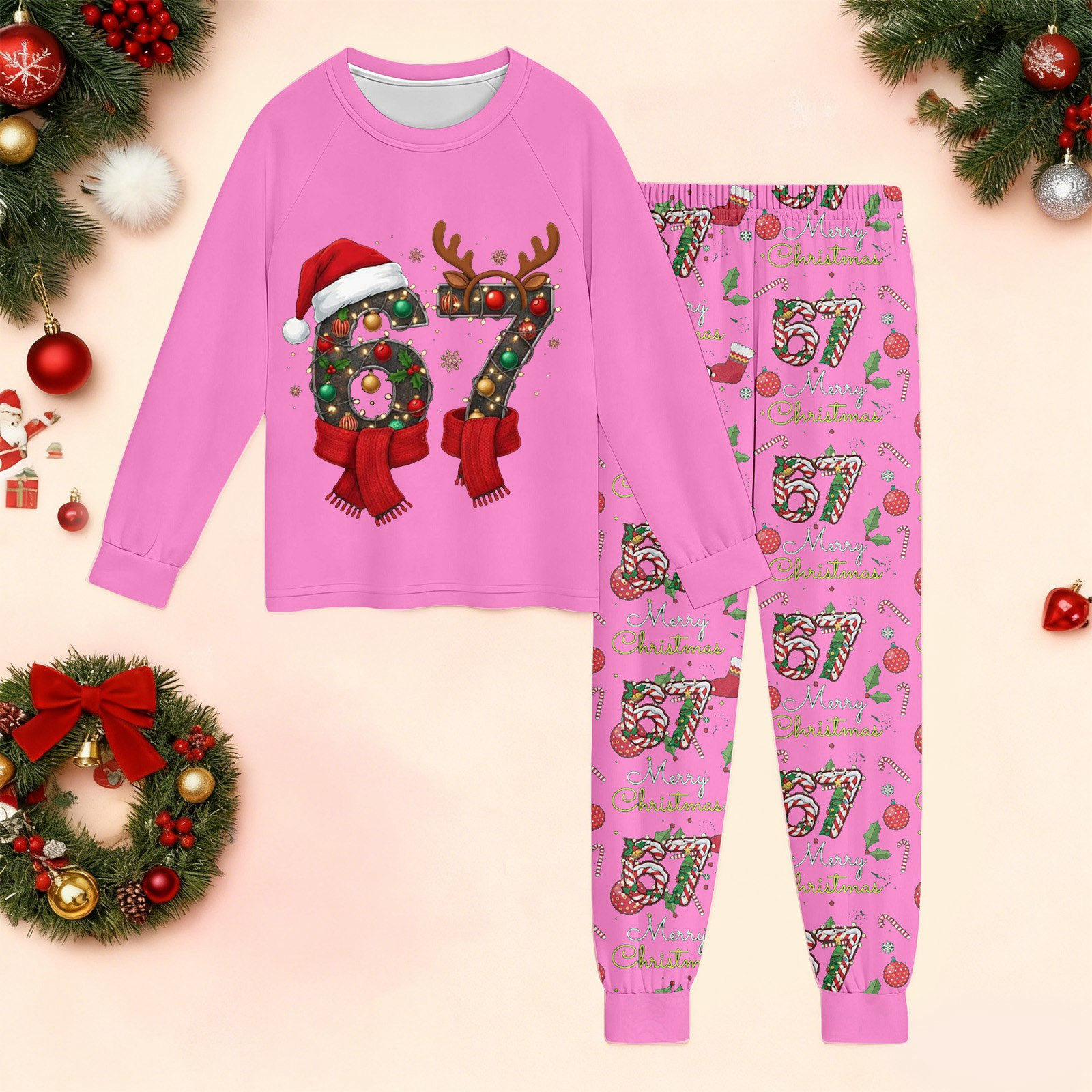 ASFGIMUJ Christmas 67 Six Seven Meme Boys Themed Long Sleeve Pajama ...