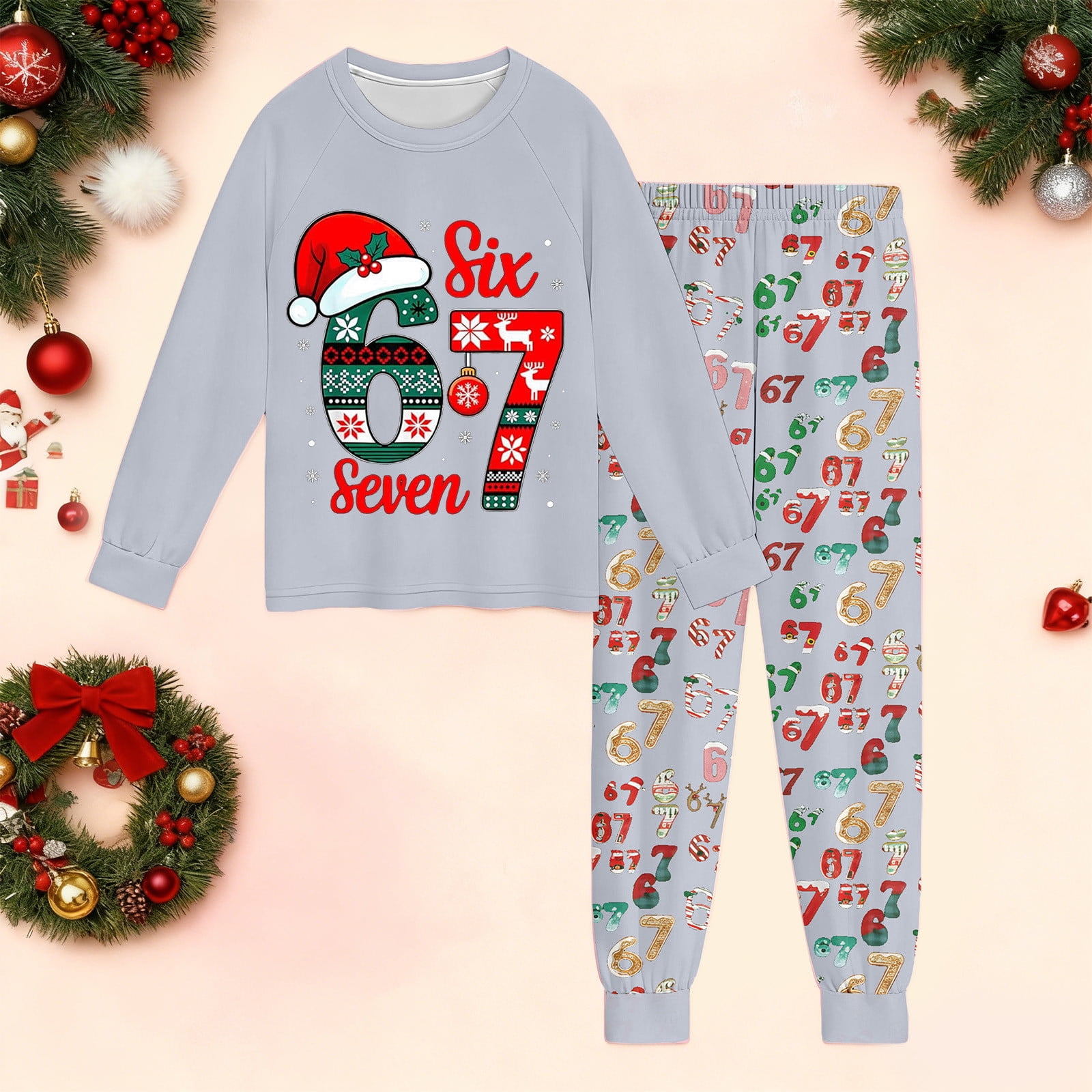 ASFGIMUJ Christmas 67 Six Seven Meme Festive Holiday Print Long Sleeve ...