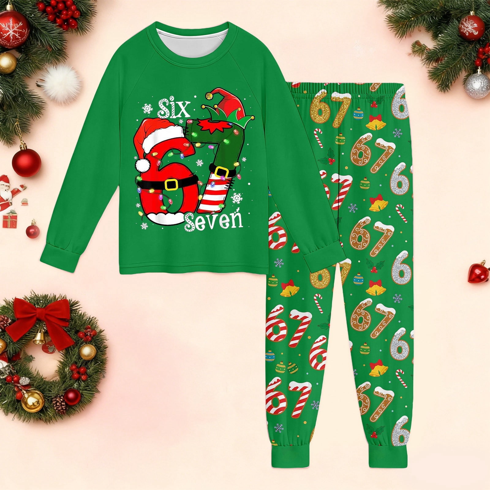 ASFGIMUJ Christmas 67 Six Seven Meme Festive Holiday Print Long Sleeve ...