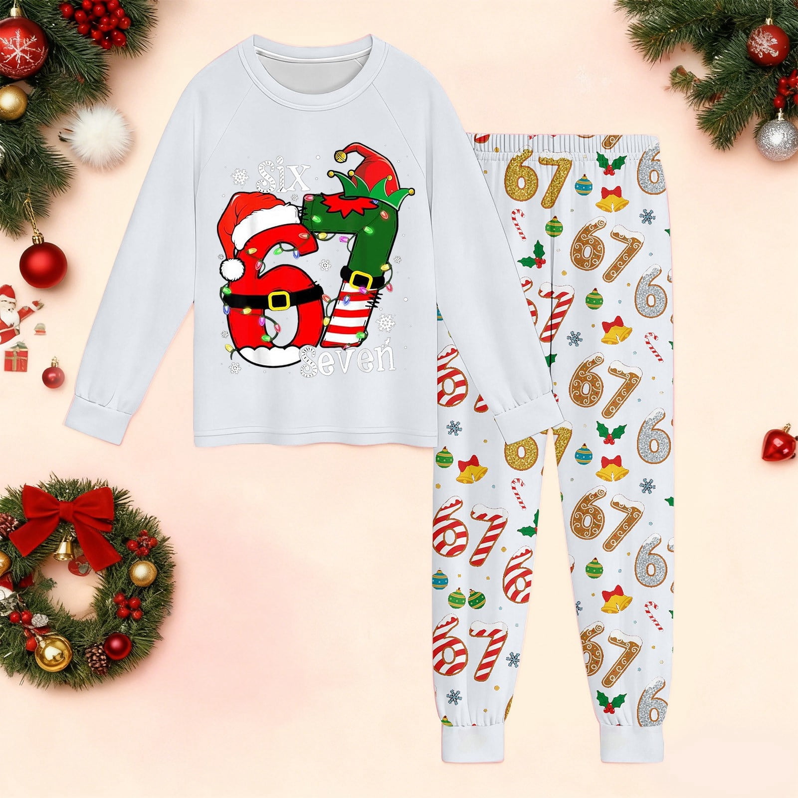 ASFGIMUJ Christmas 67 Six Seven Meme Festive Holiday Print Long Sleeve ...