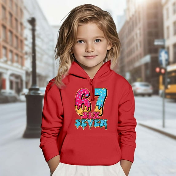 ASFGIMUJ Christmas 67 Six Seven Meme Print Girls Hooded Sweatshirt Long ...